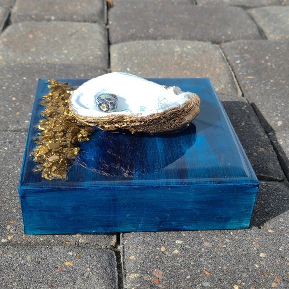 Hand Crafted | Art | Seas The Day Oyster Shell Wall Art Nautilus Gold ...